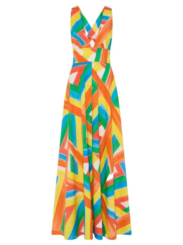 MILLY Catarina Multi Stripe Poplin Maxi Dress - Orange