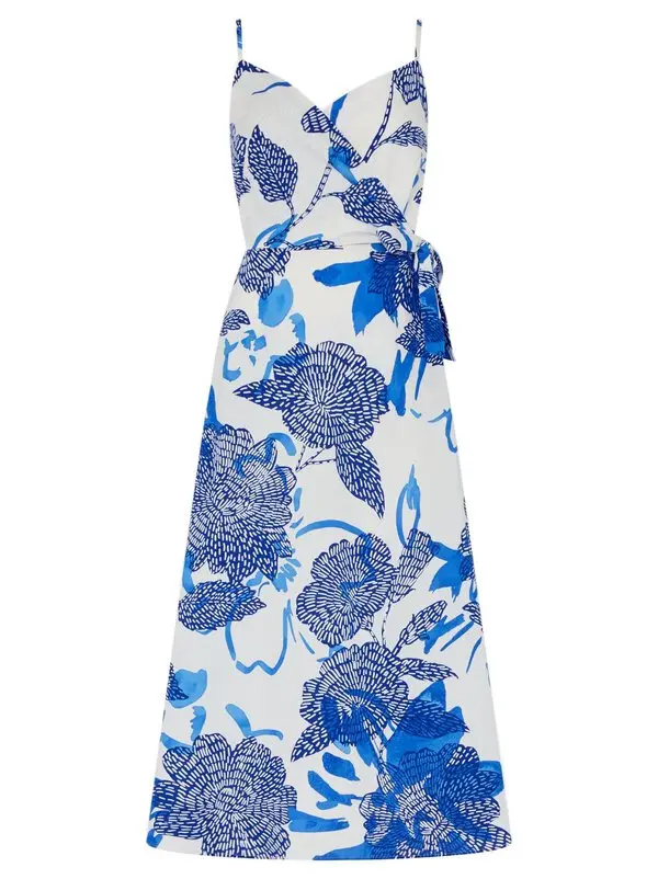 MILLY Norma Brushwork Floral Poplin Wrap Dress - Blue