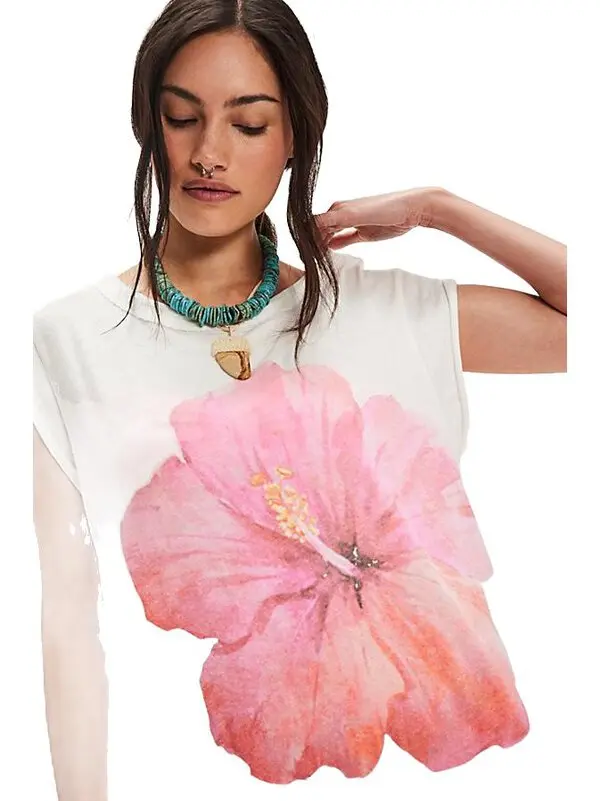 RAGABOND Hibiscus Printed Maxi T-shirt Dress - White