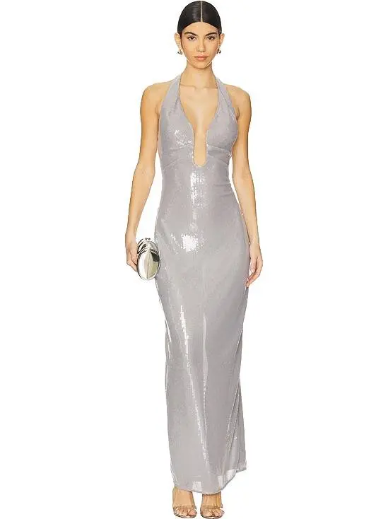 Misha Collection Alusia Sequin Gown - Pewter