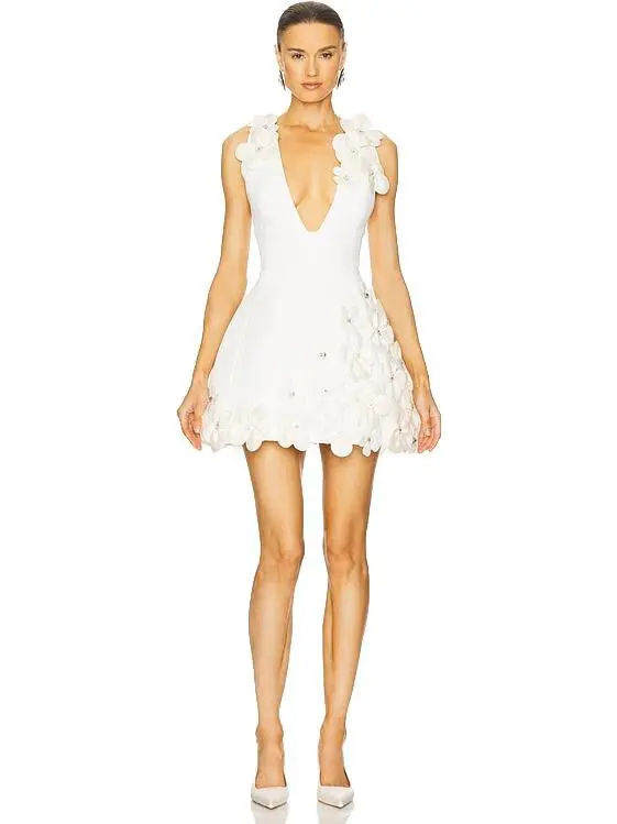 BRONX BANCO Estelle Mini Dress With 3d Floral Accents - White