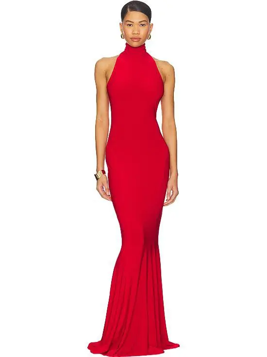 Norma Kamali X Revolve Halter Turtle Fishtail Gown - Red