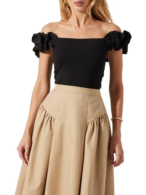 Astr The Label Hoda Mixed Media Top - Black