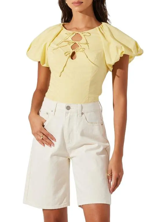 Astr The Label Aine Tie Detail Cotton Top - Yellow