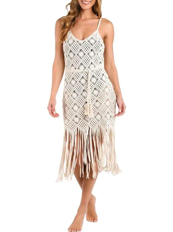 L'Agence Crocheted Cover-up Dress - Natural