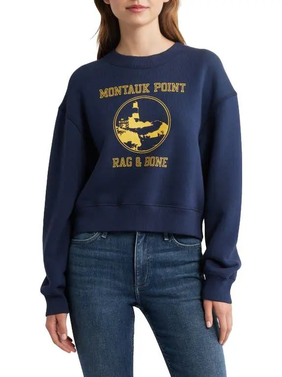 Rag & Bone Montauk Crop Graphic Sweatshirt - Navy