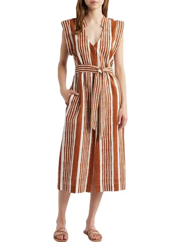 CLEOBELLA Lani Stripe Tie Waist Midi Dress - Vecchio Stripe Print