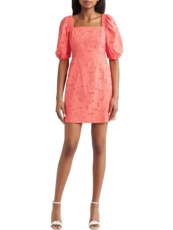 Anne Klein Cotton Eyelet Mini Dress - Sea Coral