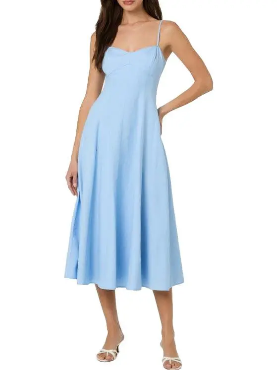 Astr The Label Linen Blend Sweetheart Neck Midi Dress - Sky Blue
