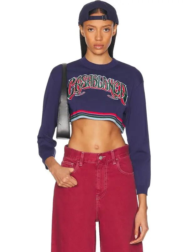 Casablanca Baseball Cropped Tee - Navy