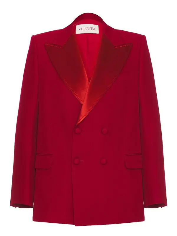 Valentino Garavani Classic Double Breasted Blazer In Burgundy - Cherry