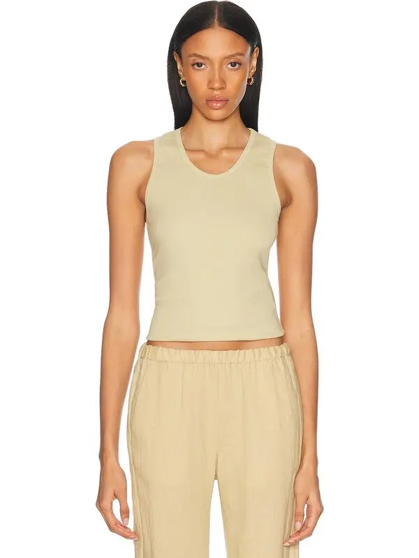 Enza Costa Cotton Rib Scoop Tank Top - Celadon