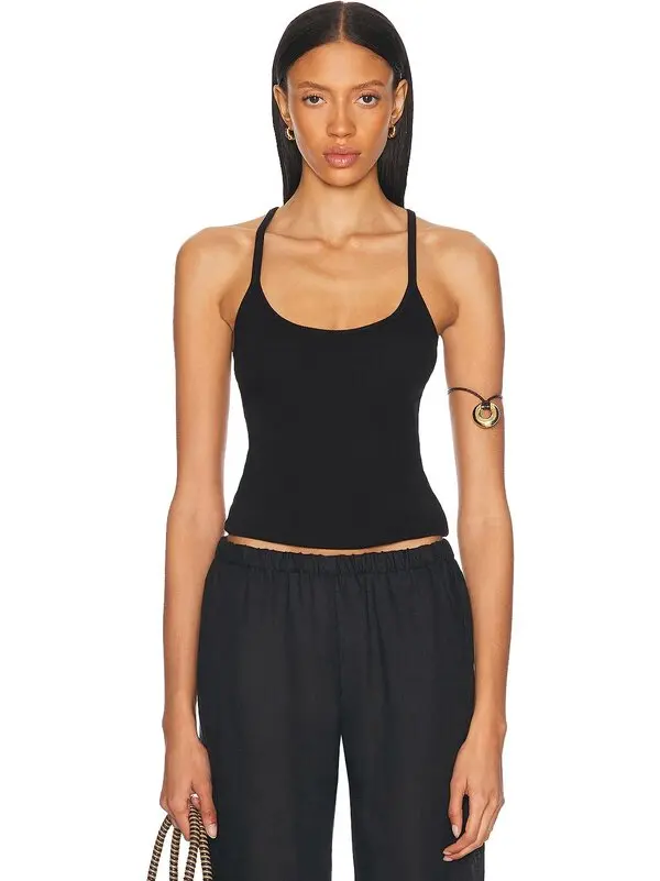 Enza Costa Cotton Rib U Tank Top - Black