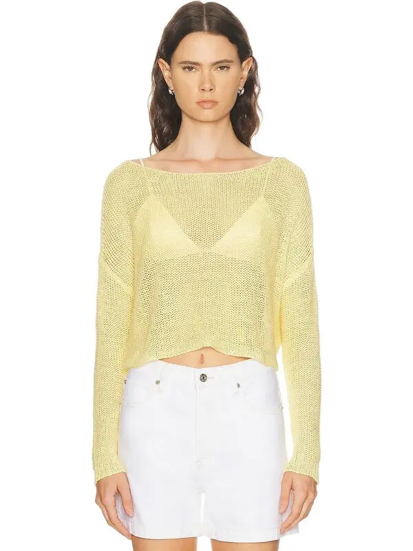 Enza Costa Linen Open Knit Bateau Sweater - Flan