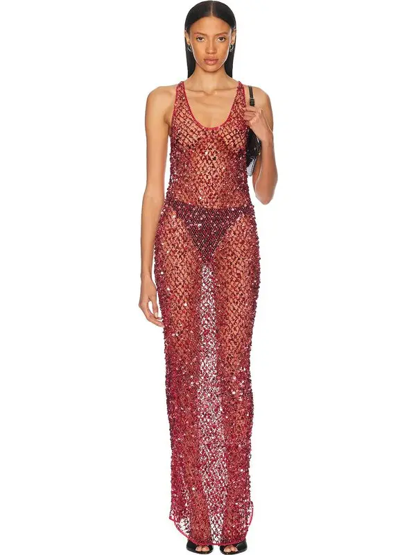 Lapointe Net Mesh Sequin Tank Gown - Deep Pink