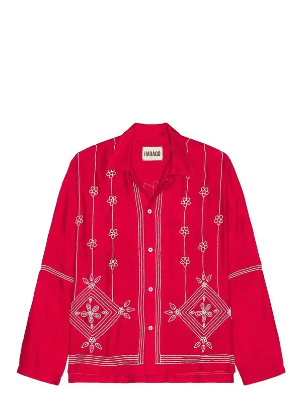 HARAGO White Beadwork Shirt - Pink