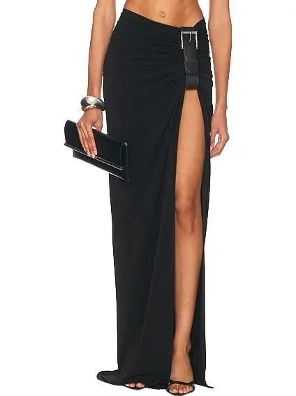 SID NEIGUM Floor Length Gathered Belt Skirt - Black