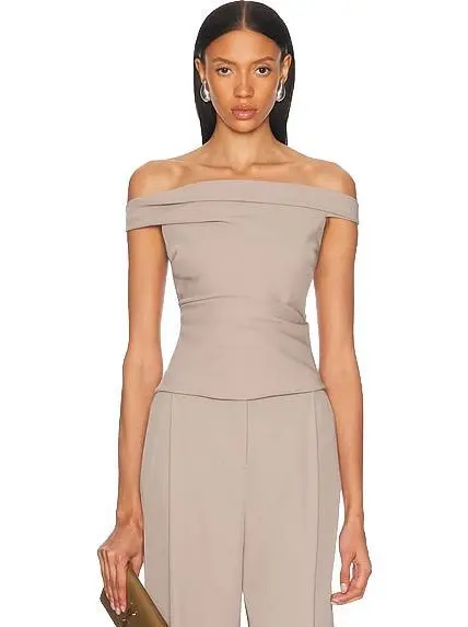 THE SEI Off-the-shoulder Top With Boned Bodice - Fossil