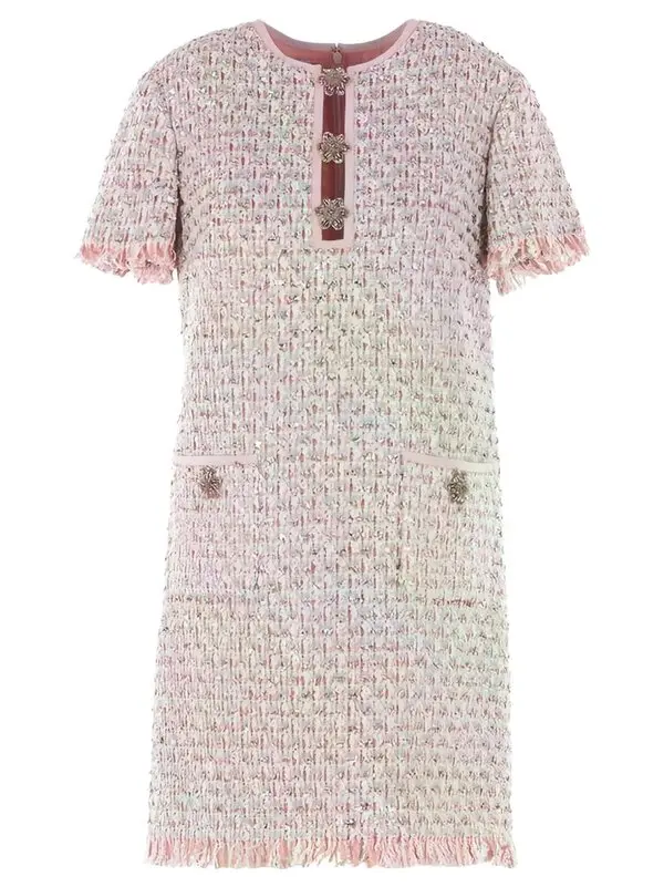Valentino Garavani Embellished-button Tweed Mini Dress - Pink