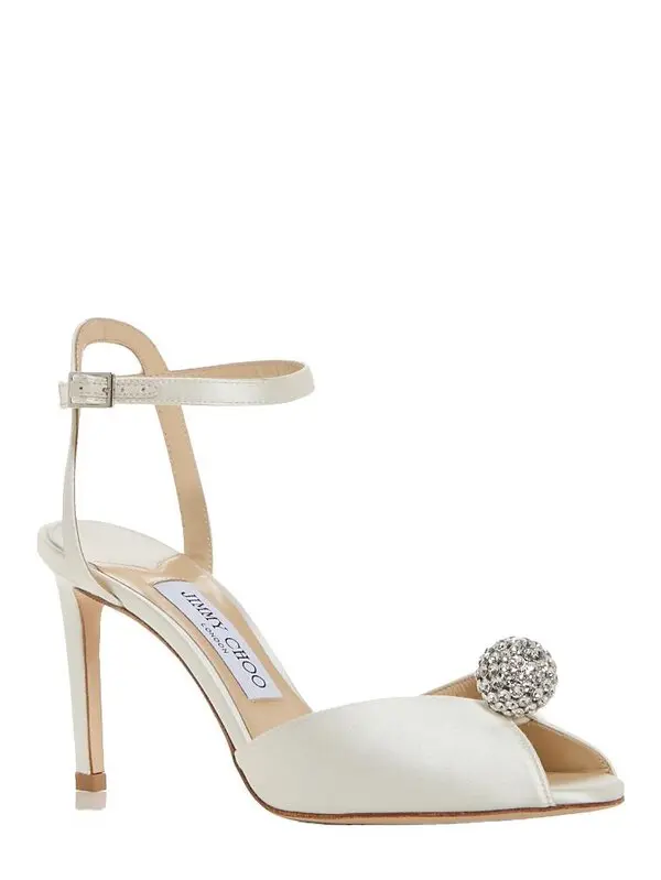 JIMMY CHOO Sacora 85 Ball Embellished Sandals - Ivory/crystal