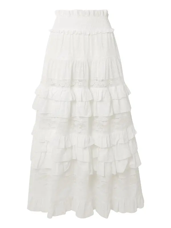 Loretta Caponi Tina Tiered Maxi Skirt - White