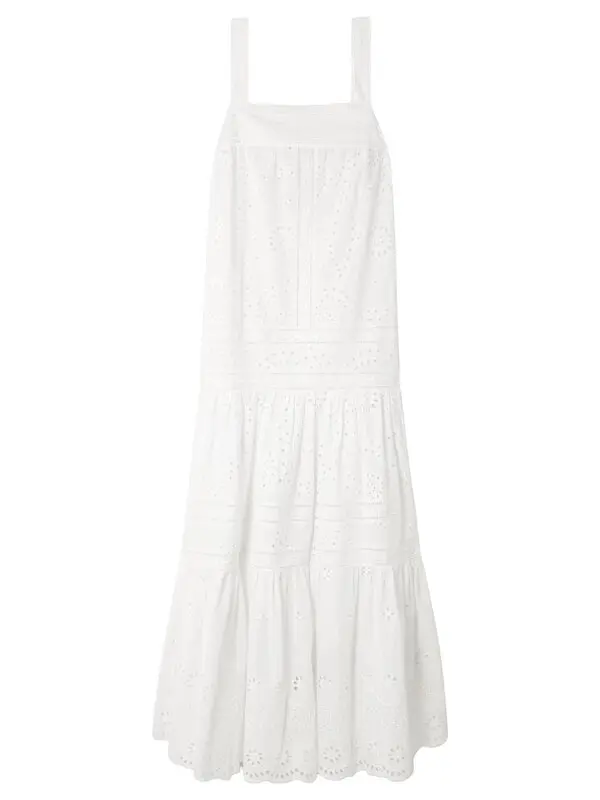 Loretta Caponi Populonia Tiered Scalloped Broderie Anglaise Maxi Dress - White