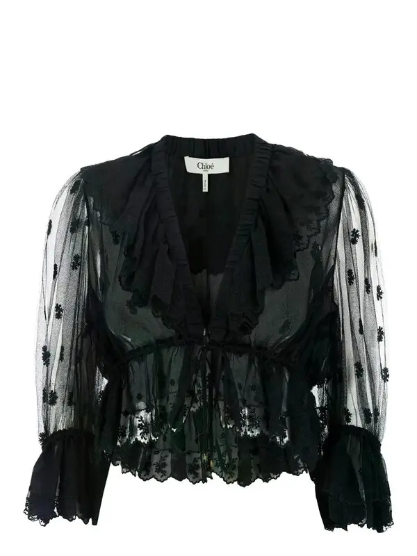Chloé Ruffle-detail Sheer Blouse - Black