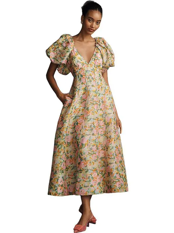 LOVAAN Lorna Puff-sleeve V-neck Maxi Dress - Sienna Floral