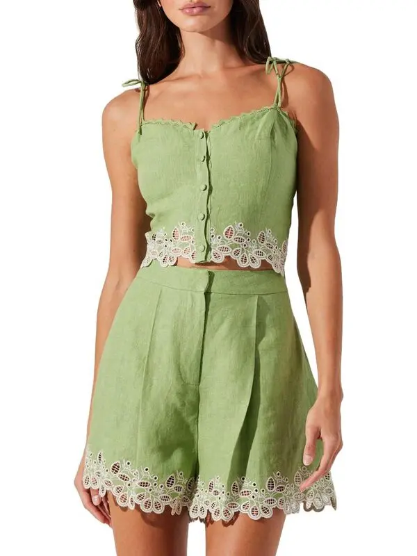 Astr The Label Kiya Eyelet Hem Linen Camisole - Avocado