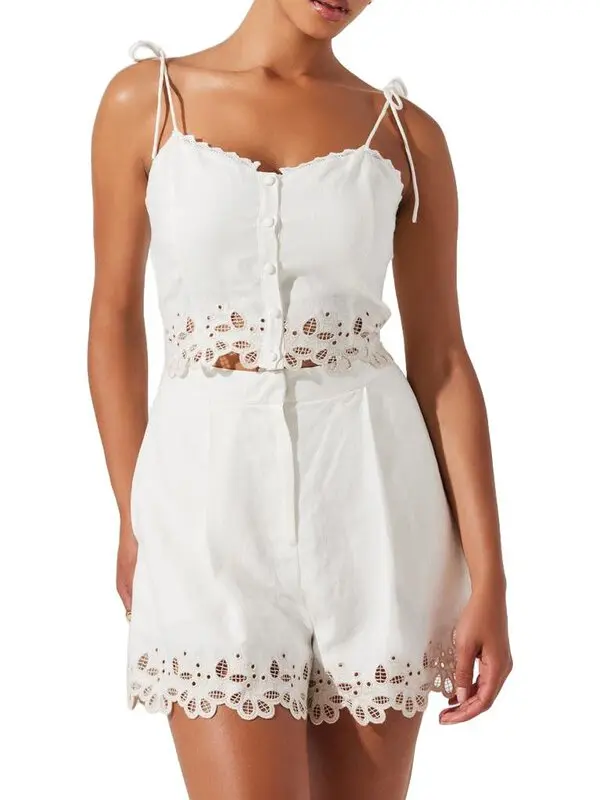 Astr The Label Kiya Eyelet Hem Linen Camisole - White
