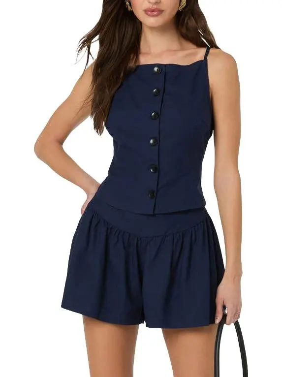 Astr The Label Boat Neck Button-up Camisole - Navy