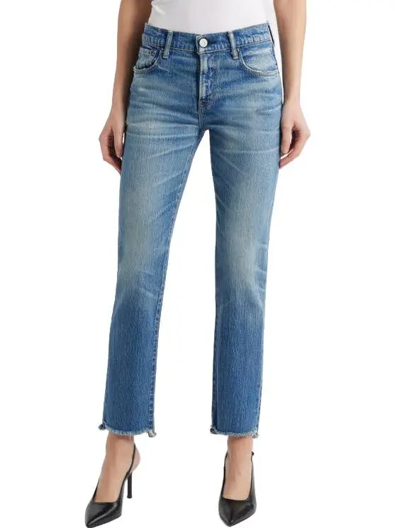 Moussy Vintage Hammels Raw Hem Slim Straight Leg Jeans - Light Blue