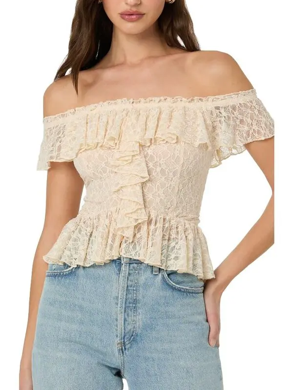 Astr The Label Off-the-shoulder Lace Peplum Top - Ivory
