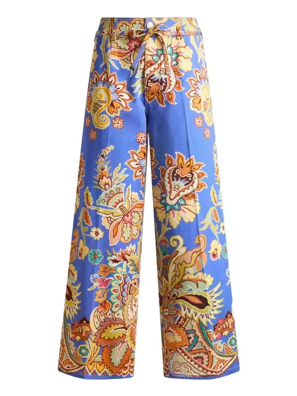 Etro Printed Belted Trousers - Blue