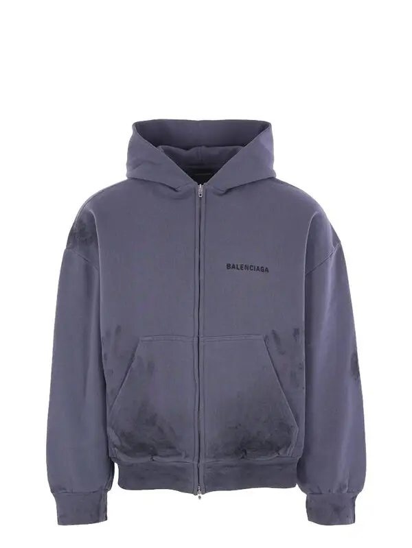 Balenciaga Painted Dry Jersey Hoodie - Faded Dark Blue+black