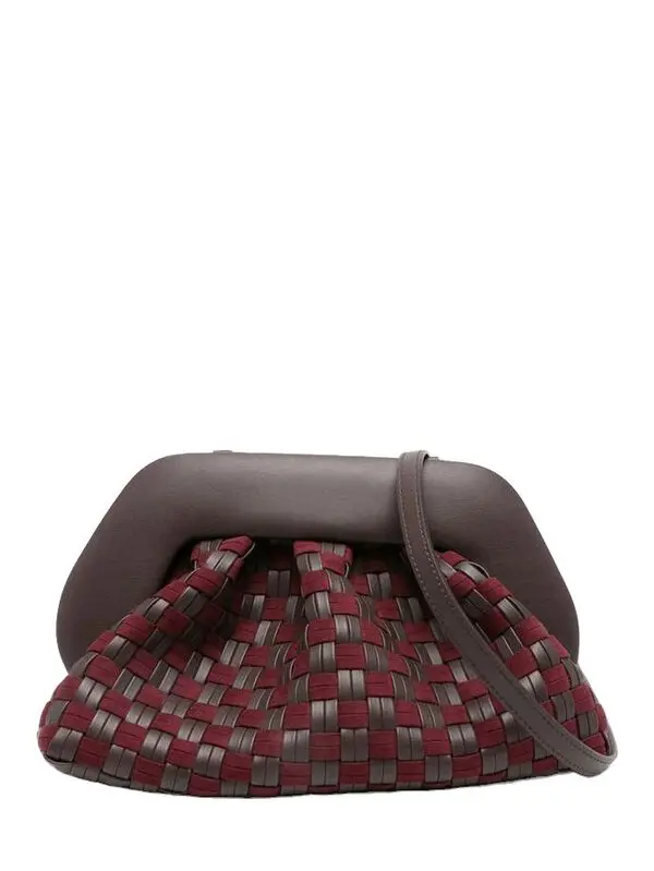 THEMOIRE Dark Woven Leather Bag With Detachable Strap - Brown/red