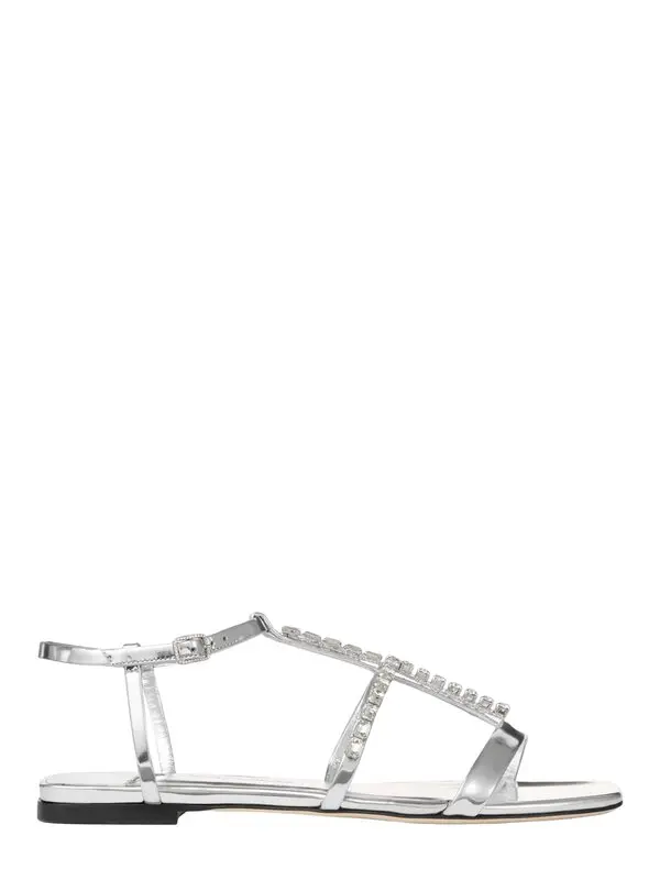 JIMMY CHOO Gwyn Flat Leather Sandals - Silver