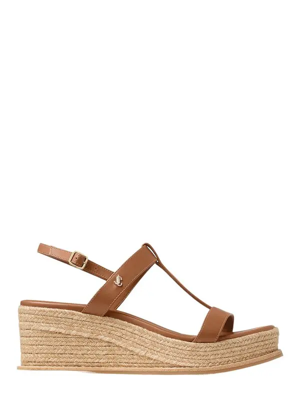 JIMMY CHOO Theia 60 Leather Wedge Sandals - Brown
