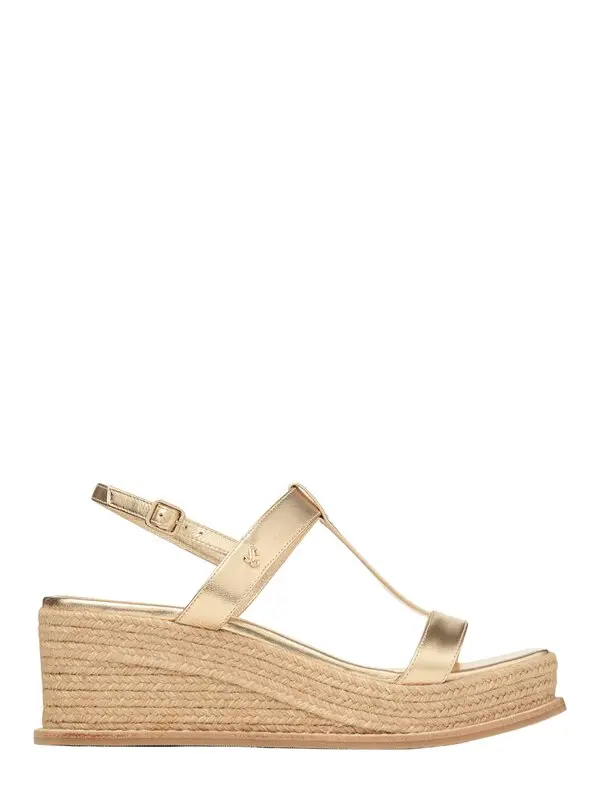 JIMMY CHOO Theia 60 Leather Wedge Sandals - Gold