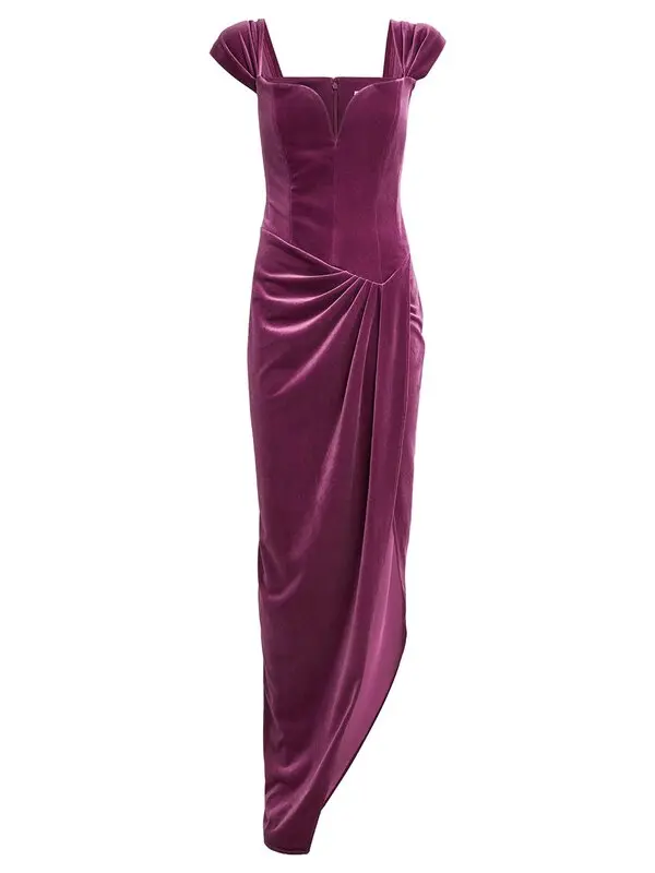 Alex Perry Stretch-velvet Asymmetric Gown - Purple