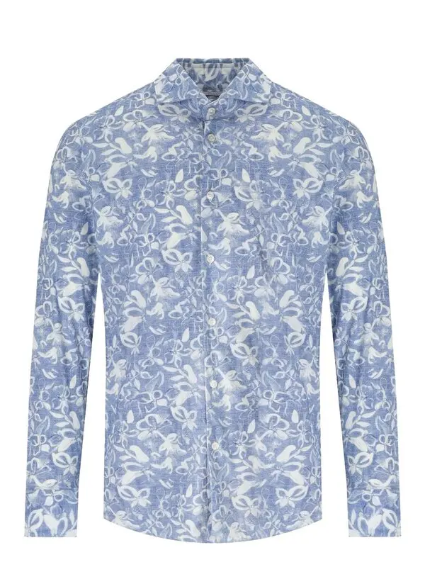 ARCHIVIUM Denim Effect Floral Shirt - Light Blue