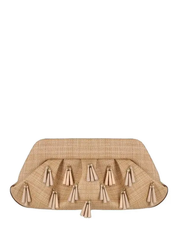THEMOIRE Emera Paper Fringes Clutch Bag - Beige