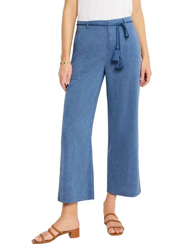 NIC+ZOE Rumba Rope Belt Linen Blend Pants - Blue Mix