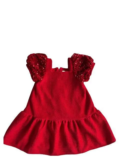 LOLA + THE BOYS Sequin Puff Sleeve Dress - Red