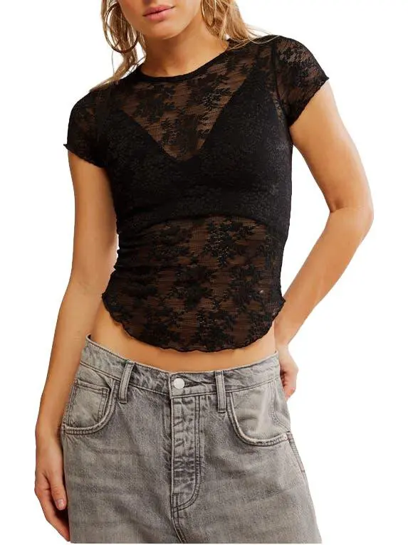 Free People Lace T-shirt - Black