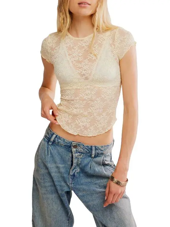 Free People Lace T-shirt - Butter Yellow