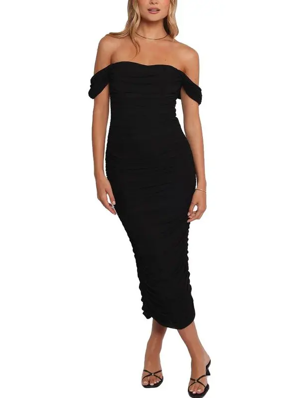 PETAL & PUP Iona Off The Shoulder Midi Dress - Black