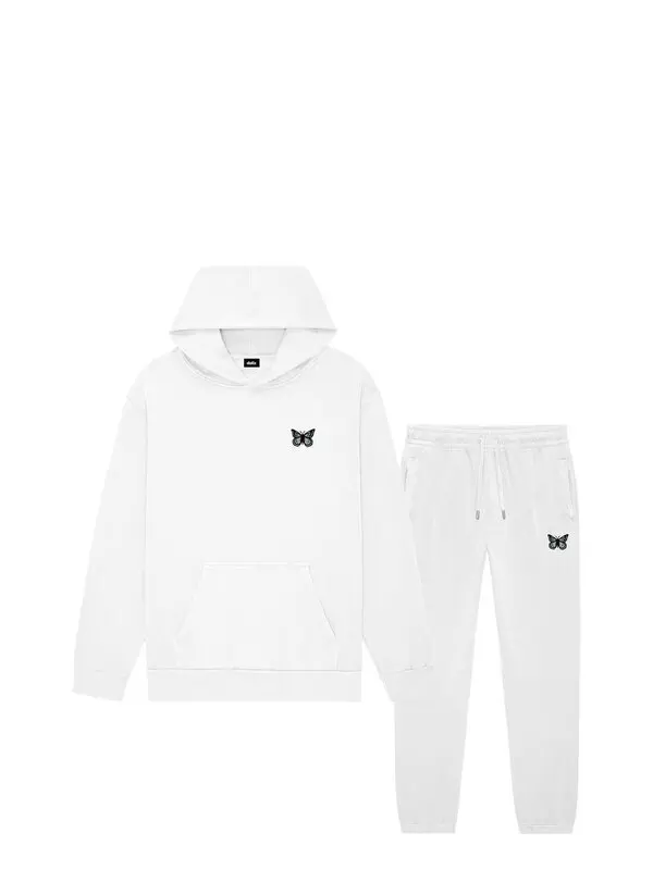 DALIX Butterfly Embroidered Midweight Fleece Sweatsuit - White
