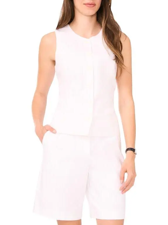 Halogen Linen Blend Button-up Vest - Bright White