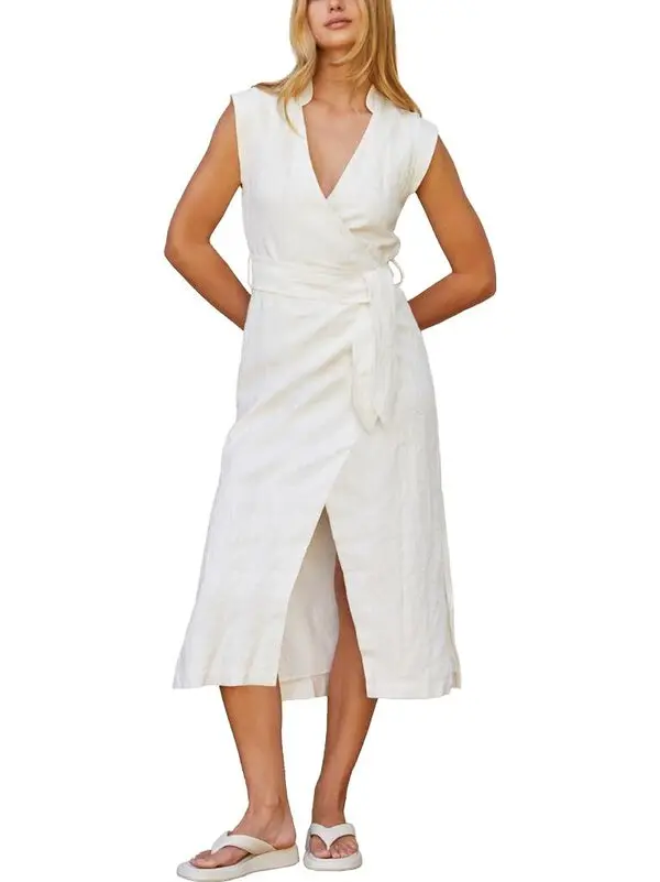 CRESCENT Wrap Linen Midi Dress - White